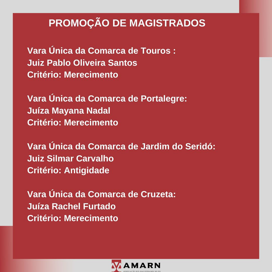 AMARN parabeniza os magistrados promovidos - Amarn